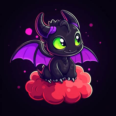 Cute Toothless Dragon On Cloud Premium Ai Generated Image