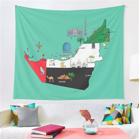 United Arab Emirates Map Tapestry Uae Landmarks And Major Cities