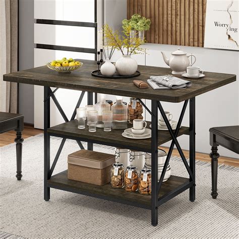 17 Stories Vondie 47 Metal Base Rectangle Dining Table Kitchen Table With Storage Shelf For 4