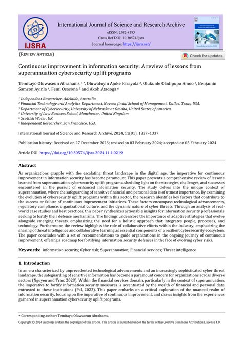 Pdf Continuous Improvement In Information Security A Review Of