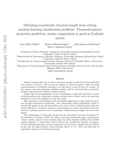 Pdf Obtaining Transferable Chemical Insight From Solving Machine Learning Classification