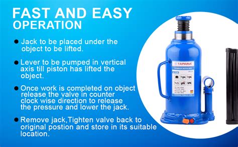 Taparia Hydraulic Bottle Jack 12 Ton Home Improvement
