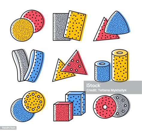 사포 시트 디스크 롤 삼각형 다양한 모래와 연마 종이를 샌드링의 다채로운 벡터 그림 유리지의 플랫 라인 아이콘 세트 거친에 대한 스톡 벡터 아트 및 기타 이미지 Istock