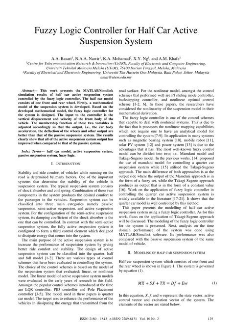 Pdf Fuzzy Logic Controller For Half Car Active Suspension System
