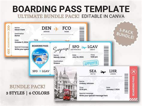 Editable Boarding Pass Template Bundle Printable Airline Ticket Plane