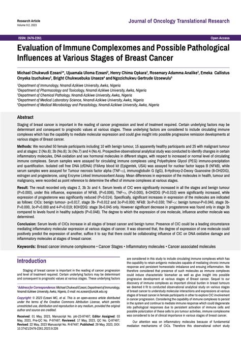 Pdf Journal Of Oncology Translational Research