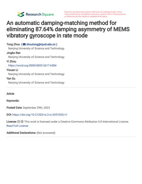 Pdf An Automatic Damping Matching Method For Eliminating 8764