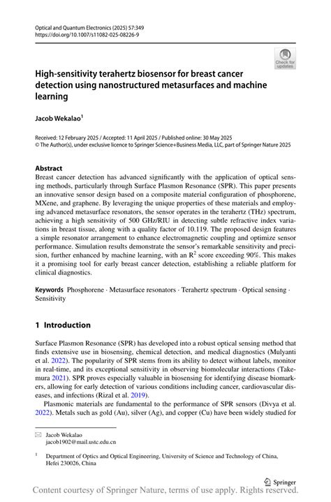 High Sensitivity Terahertz Biosensor For Breast Cancer Detection Using Nanostructured