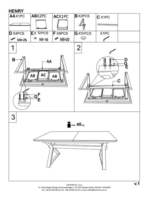 Henry Stół Rozkładany Blat Naturalny Nogi Czarny Halmar