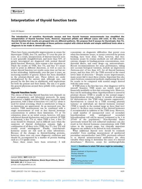 Interpretation Of Thyroid Function Tests Pdf Thyroid Stimulating Hormone Hypothyroidism