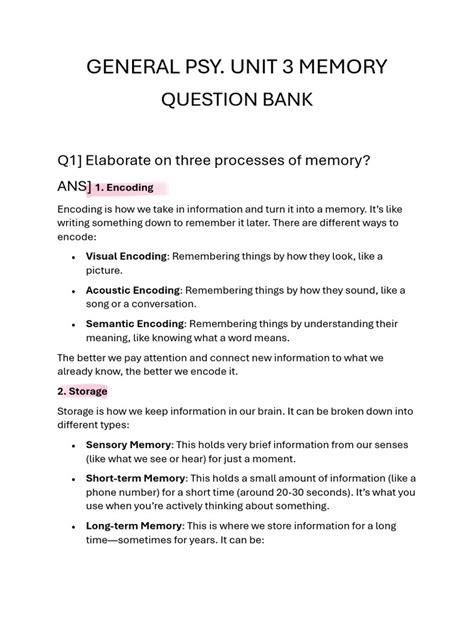 general psy unit 3 memory pdf memory cognitive psychology