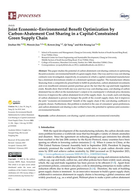 Pdf Joint Economic Environmental Benefit Optimization By Carbon Abatement Cost Sharing In A