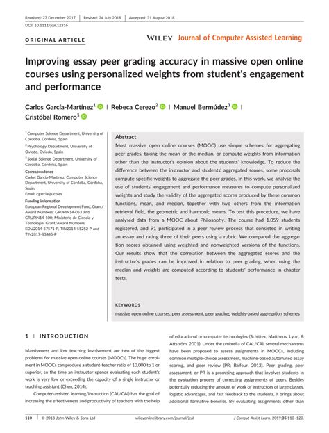 Improving Essay Peer Grading Accuracy In Massive Open Online Courses Using Personalized Weights