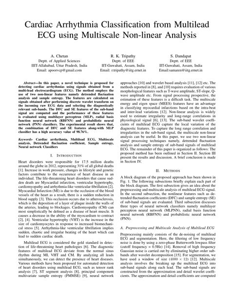 Pdf Cardiac Arrhythmia Classification From Multilead Ecg Using Multiscale Non Linear Analysis