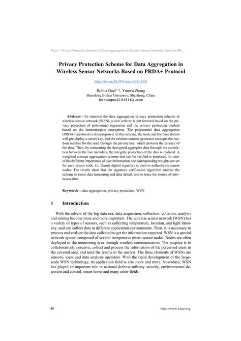 Pdf Privacy Protection Scheme For Data Aggregation In Wireless Sensor Networks Based On Prda