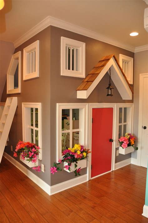 Beautiful Indoor Playhouse In Contemporary Attic Built Ins With