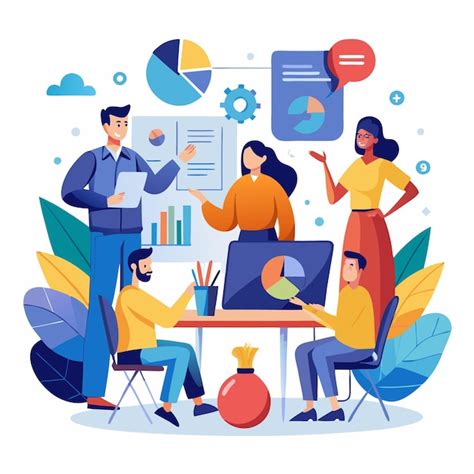 Team Collaborates On Data Analysis Insights Premium Ai Generated Vector