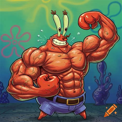 Cartoon Depiction Of A Heavily Muscled Mr Krabs From Spongebob