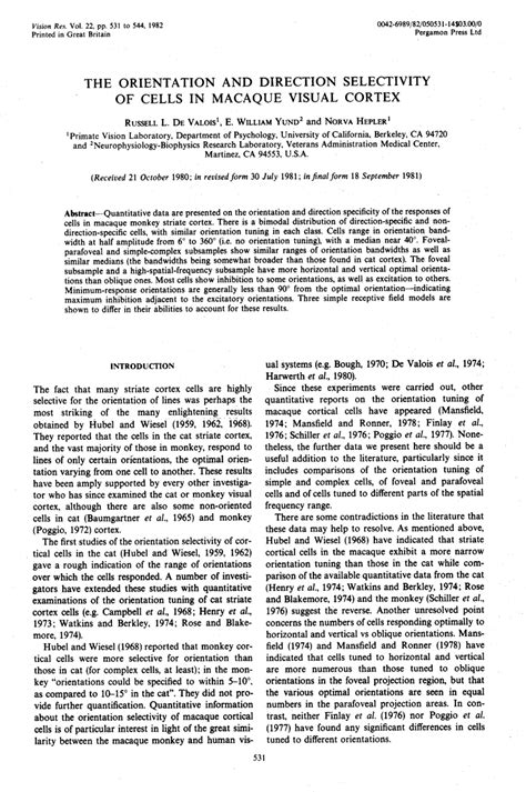 Pdf The Orientation And Direction Selectivity Of Cells In Macaque