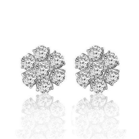 14k White Solid Gold Round Cut Prong Diamond Cluster Earrings 130 Ctw
