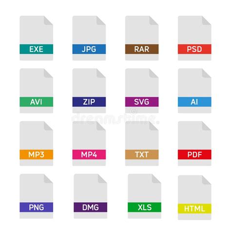 Set Of Document File Formats And Labels Icons Vector Illustration Stock Vector Illustration