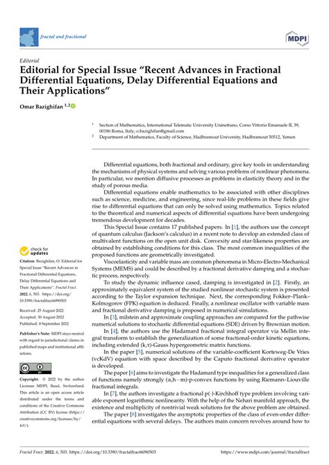 Pdf Editorial For Special Issue Recent Advances In Fractional