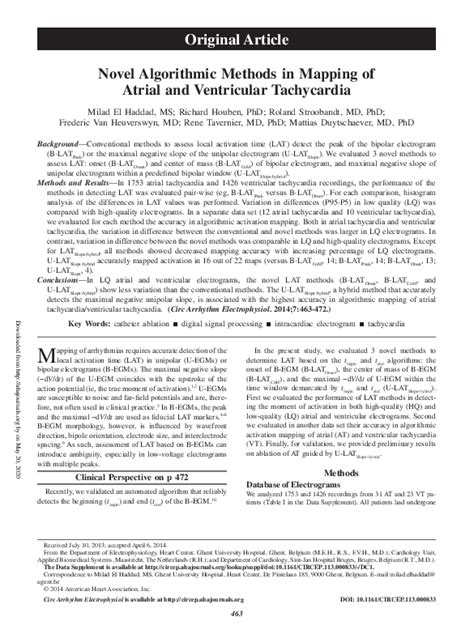 Pdf Novel Algorithmic Methods In Mapping Of Atrial And Ventricular Tachycardia Richard P M