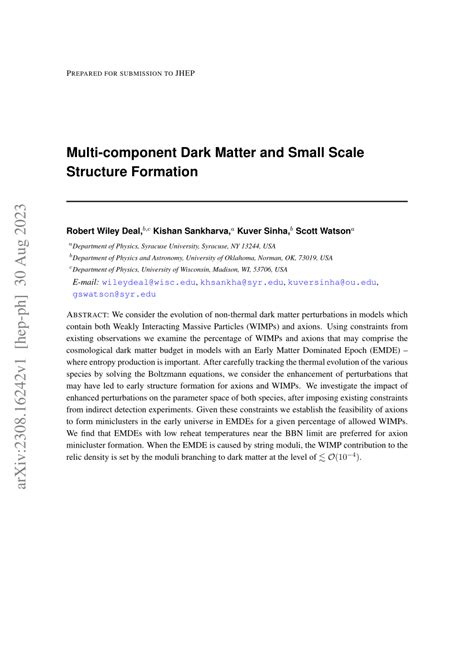 Pdf Multi Component Dark Matter And Small Scale Structure Formation