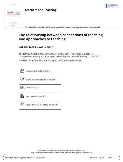 Pdf The Relationship Between Conceptions Of Teaching And Approaches To Teaching