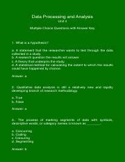 MCQs Unit Data Analysis Pdf Data Processing And Analysis Unit Multiple Choice Questions
