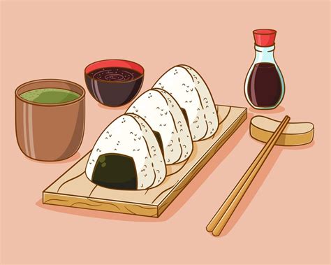 손으로 그린 주먹밥 만화 그림 프리미엄 벡터