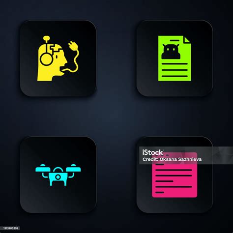 컴퓨터 Api 인터페이스 로봇 충전 배터리 드론 및 기술 사양을 설정합니다 검은 색 사각형 버튼 벡터 가공의 인물에 대한 스톡
