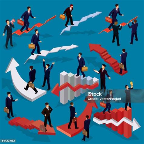 3d 평면 아이소메트릭 사람들의 벡터 그림입니다 비즈니스 성장 경력 사다리 성공의 경로의 개념 기업 재무와 산업에 대한 스톡 벡터 아트 및 기타 이미지 Istock