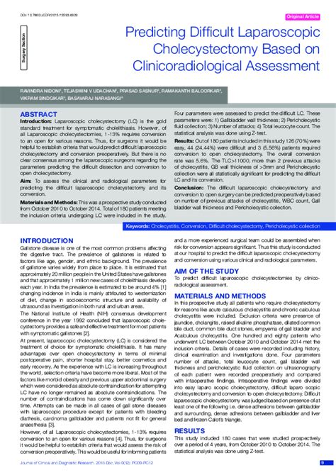 Pdf Predicting Difficult Laparoscopic Cholecystectomy Based On Clinicoradiological Assessment