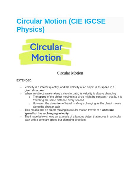 Circular Motion Igcse Pdf Force Acceleration