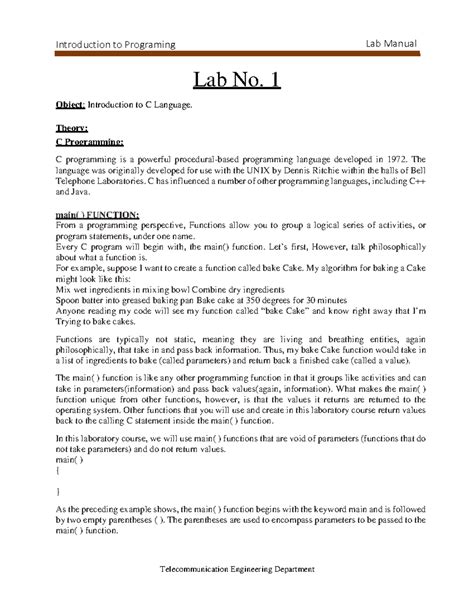 Lab No 1 Introduction To Programming Computer Science Programming