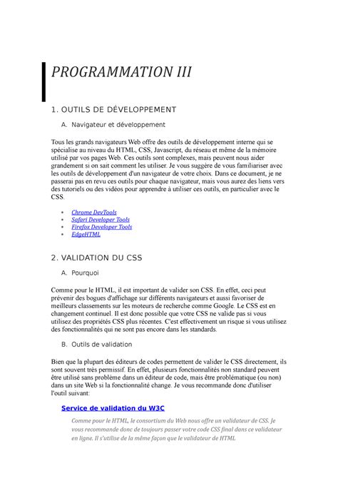 Programmation Iii Notes Cours Prt 3 Programmation Iii 1 Outils De