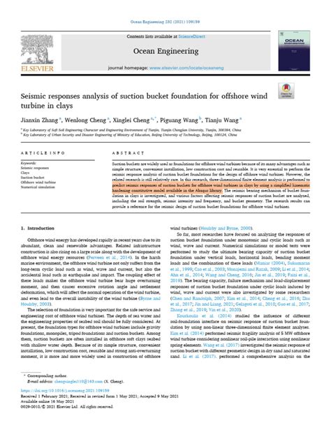 Seismic Responses Analysis Of Suction Bucket Foundation For Offshore Wind Turbine In Clays Pdf