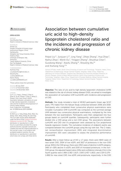 Pdf Association Between Cumulative Uric Acid To High Density Lipoprotein Cholesterol Ratio And