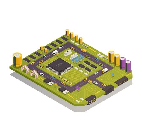 Free Vector Semiconductor Electronic Components Isometric City Concept