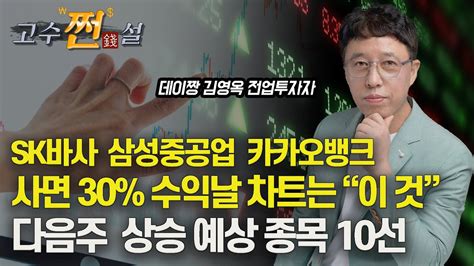 고수쩐설 사면 30 수익 날 차트 보여드리죠 이런 종목 사세요 다음 주 상승 예상 종목 10선 삼성중공업 카카오뱅크 데이짱 김영옥 전업투자자 Youtube
