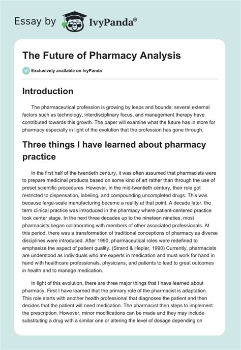 The Future Of Pharmacy Analysis 1506 Words Research Paper Example