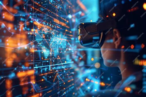 Premium Photo A Closeup Of A Virtual Reality Headset Projecting 3d Data Visualizations With A