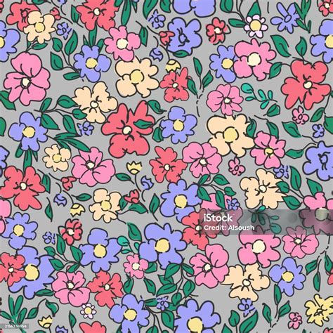 손으로 그린 귀여운 작은 꽃 배경 원활한 패턴 벡터 일러스트 레이 션 0명에 대한 스톡 벡터 아트 및 기타 이미지 0명