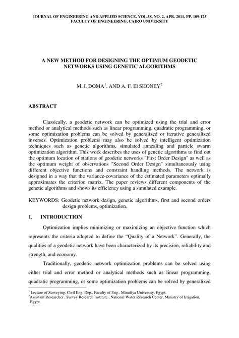 Pdf A New Method For Designing The Optimum Geodetic Networks Using Genetic Algorithms