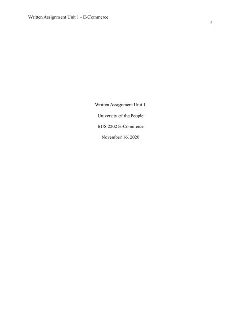 Written Assignment Unit 1 Bus 2202 1 Written Assignment Unit 1 University Of The People Bus