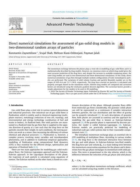 Pdf Direct Numerical Simulations For Assessment Of Gas Solid Drag Models In Two Dimensional