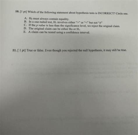 solved 10 [1 pt] which of the following statement about