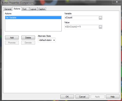 Qlikview How Do You Increment A Variable By 1 On A Button Click