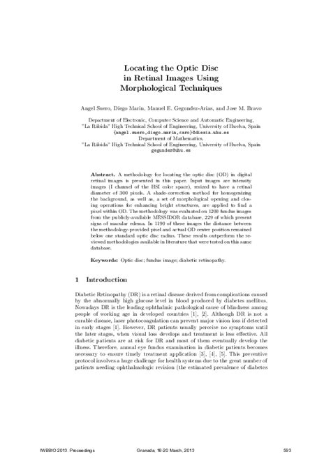 Pdf Locating The Optic Disc In Retinal Images Using Morphological Techniques